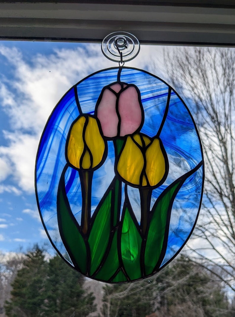 Tulip Suncatcher Stained Glass Tulip Stained Glass Window Etsy
