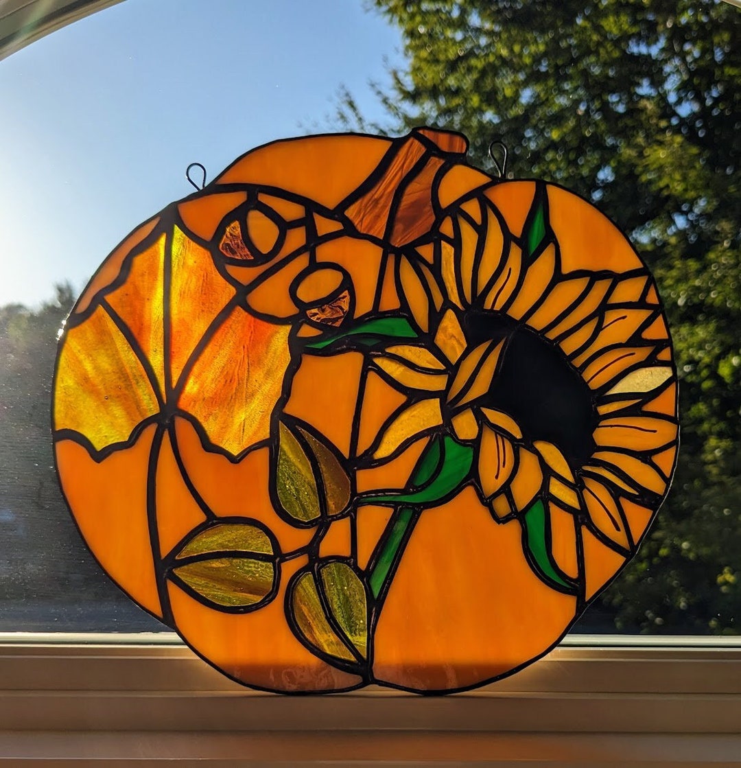 Autumn Harvest/pumpkin Suncatcher/fall Suncatcher/fall Stained Glass ...