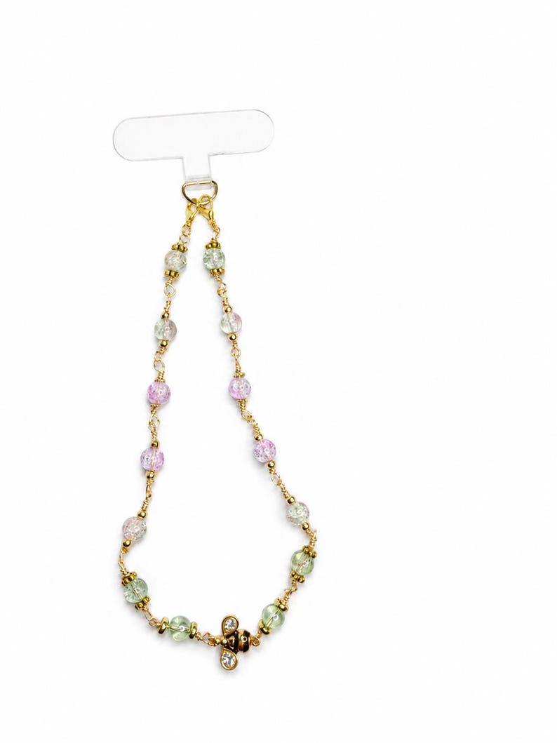 Handmade Beaded Phone Chain | Pastel Bee Charm, Gold-tone Spring ...