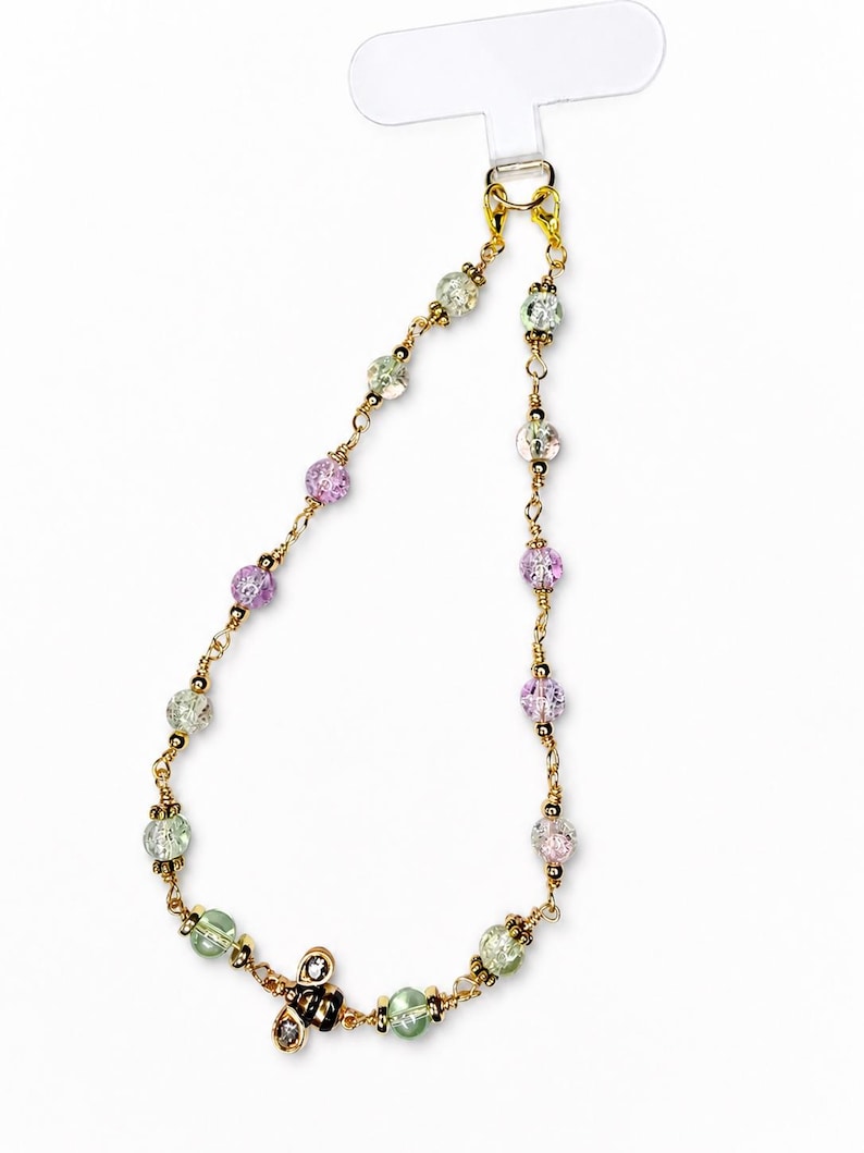 Handmade Beaded Phone Chain | Pastel Bee Charm, Gold-tone Spring ...