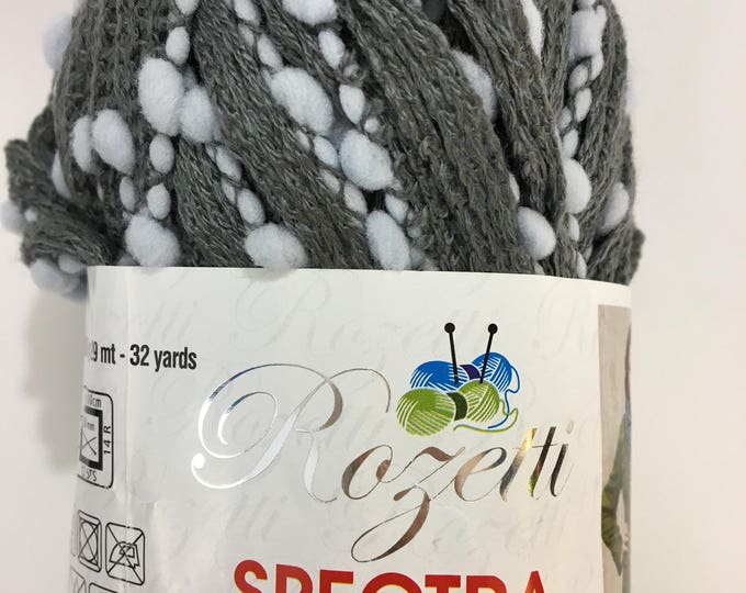 Yarn Rozetti Spectra Duet Gray White Pom Pom Lattice Ruffle - Etsy