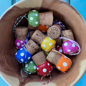1.75” Rainbow Upcycled Champagne Cork Mushroom Tree Ornament, Cottage ...