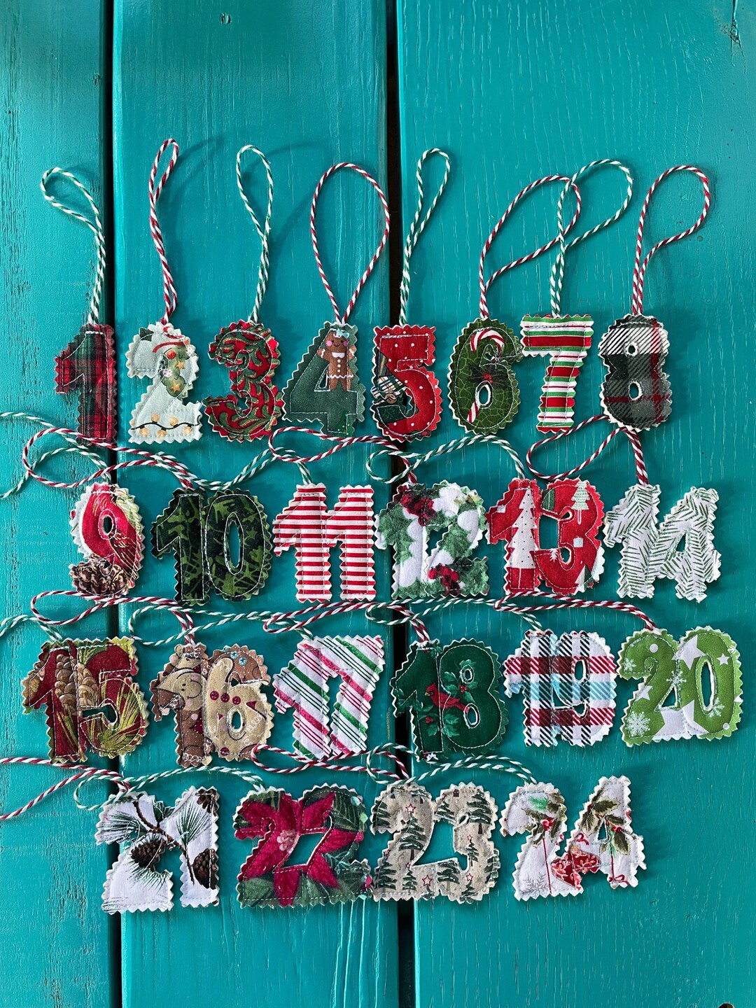 Set of 24 Quilted Christmas Advent Number Ornament Gift Tags, Reusable ...