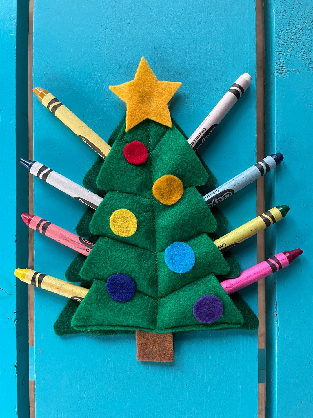 Felt Coloring Christmas Tree Crayon Holder, Holiday Party Favor, Kids ...