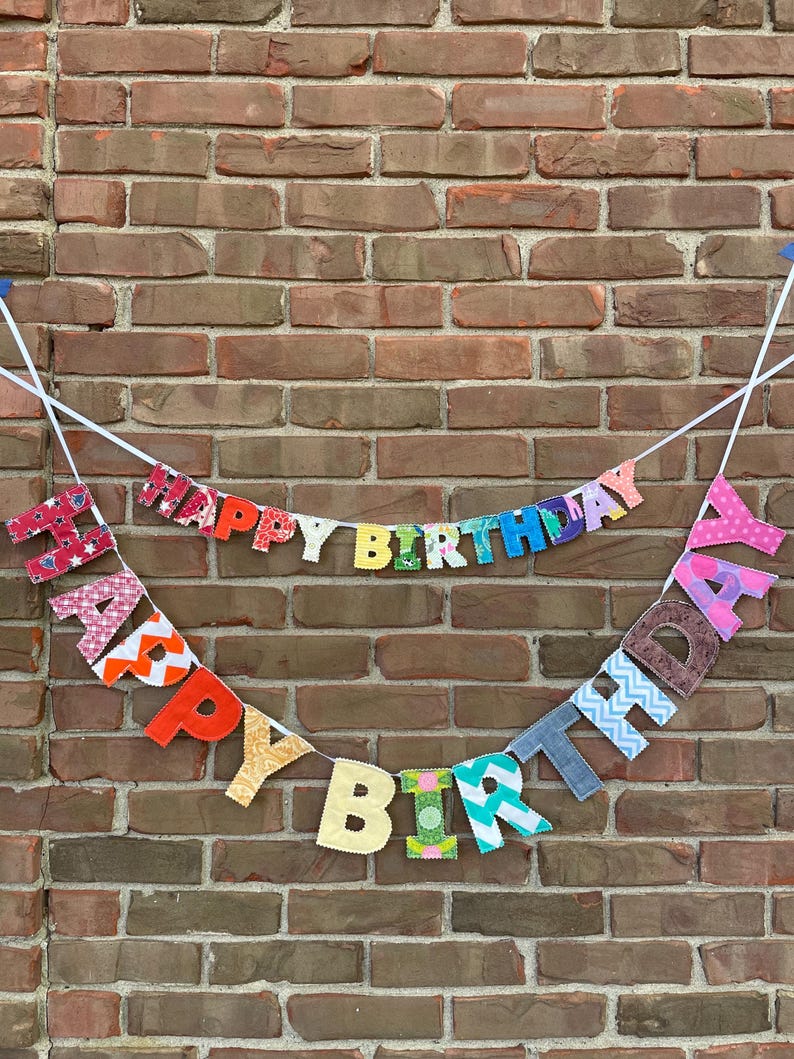 Rainbow Quilted Mini or Large Letter Happy Birthday Banner, Decoration ...