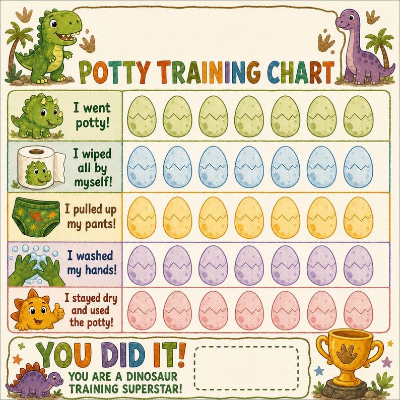 Dinosaur Potty Training Chart | Toddler Reward Tracker (digital ...