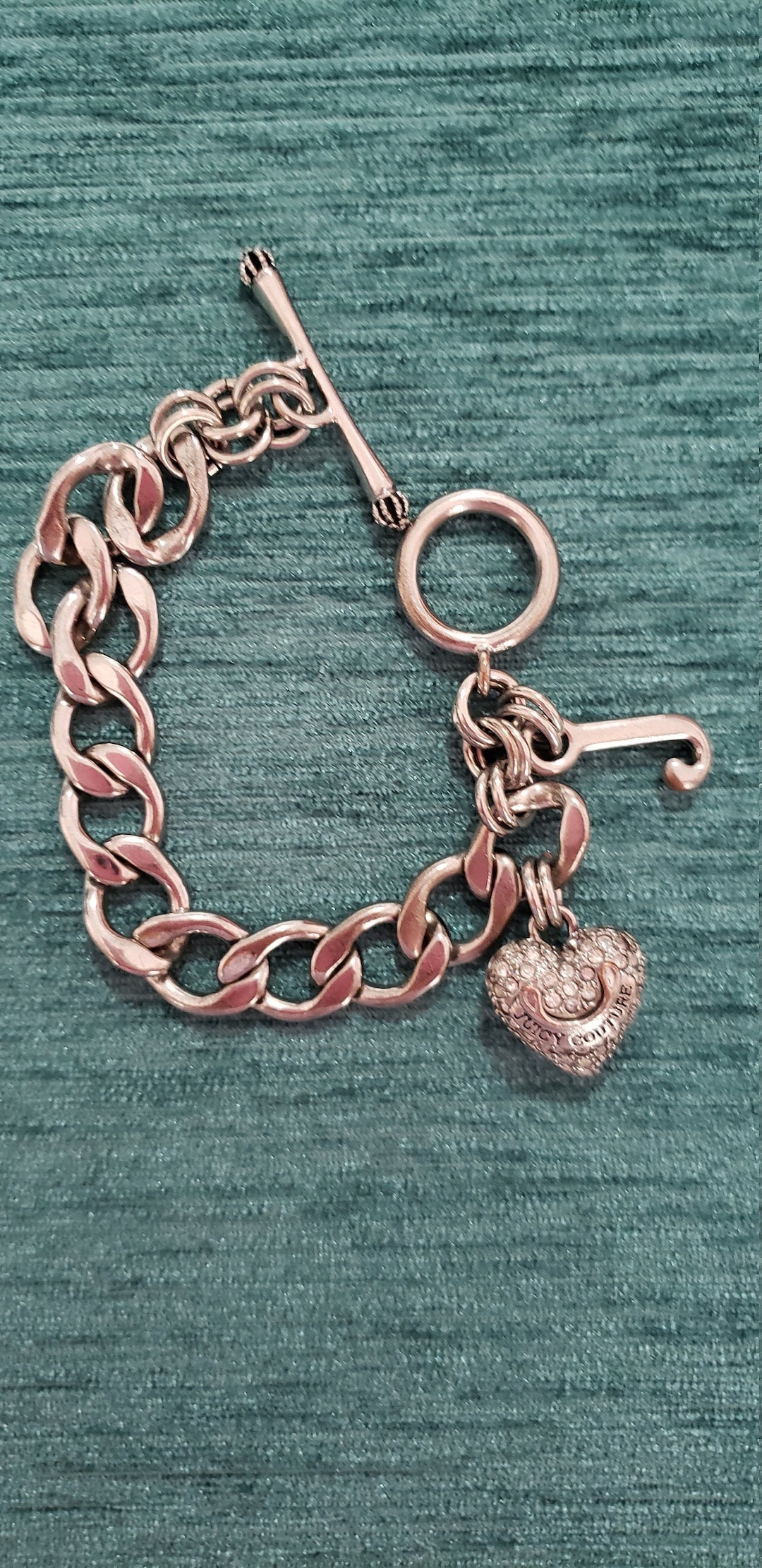 Juicy Couture Bracelet. Juicy Silver Ton Bracelet. Juicy Crystal Heart ...