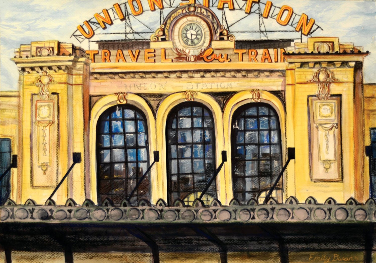 Denver Union Station Watercolor 26 X 18.5 Original - Etsy