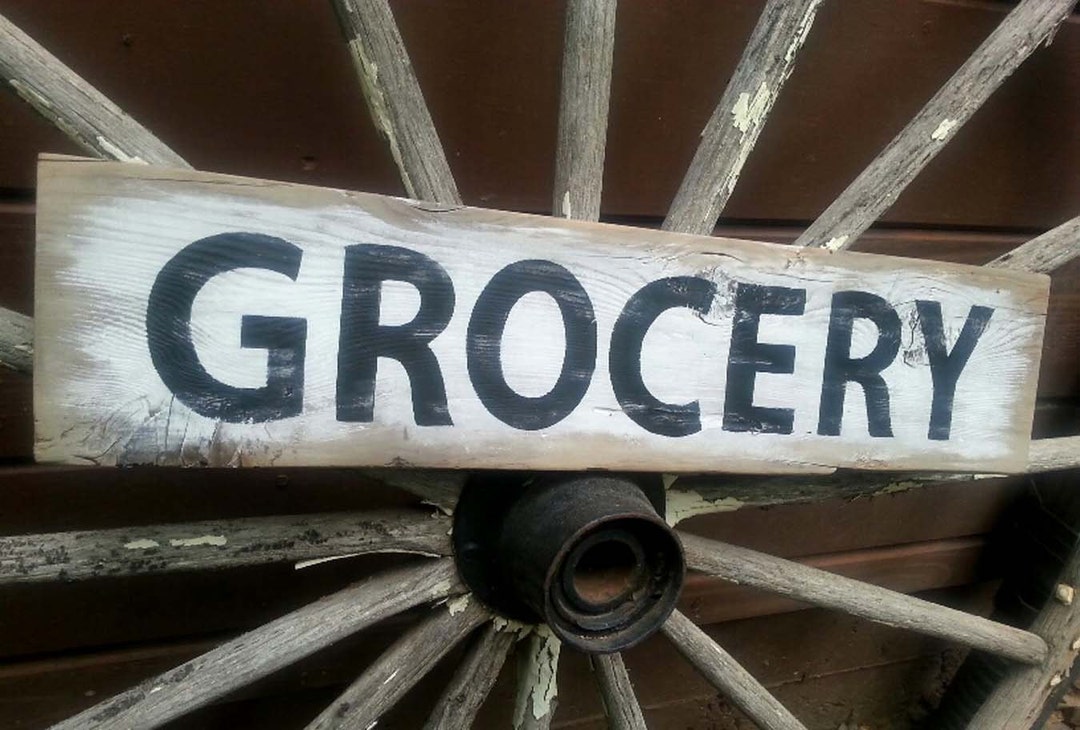GROCERY SIGN. Primitive Sign. Hand Lettered on Weathered Reclaimed Wood ...