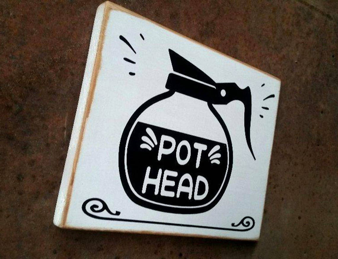 POT HEAD Sign. Coffee Sign. Hand Painted Wooden Sign. Home | Etsy