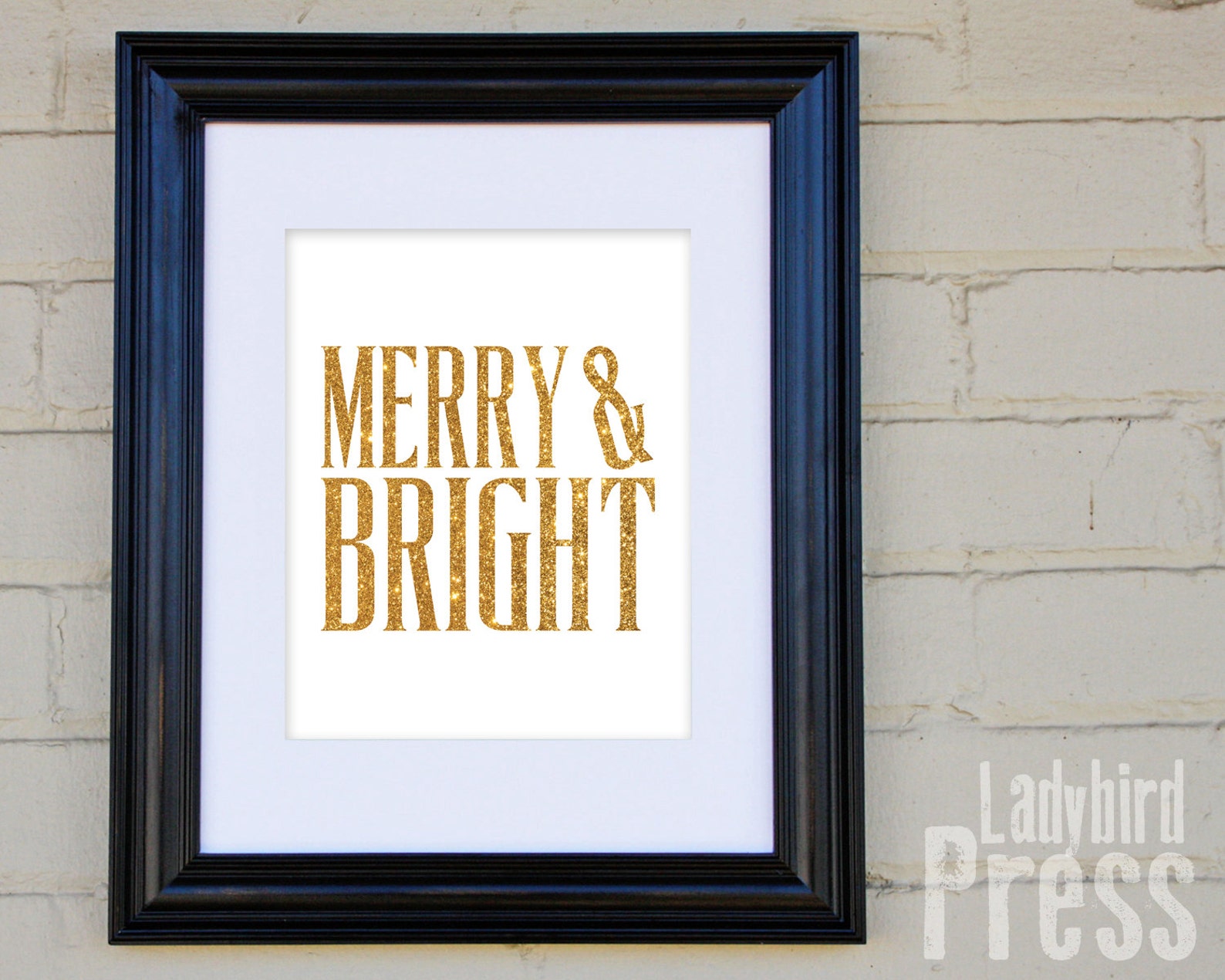 Printable Christmas Decor Merry and Bright Gold Glitter | Etsy