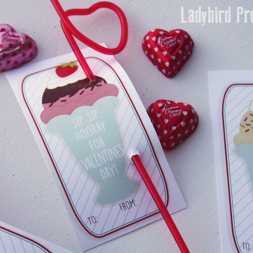 Printable Crazy Straw Valentine Milkshake Card Non Candy - Etsy