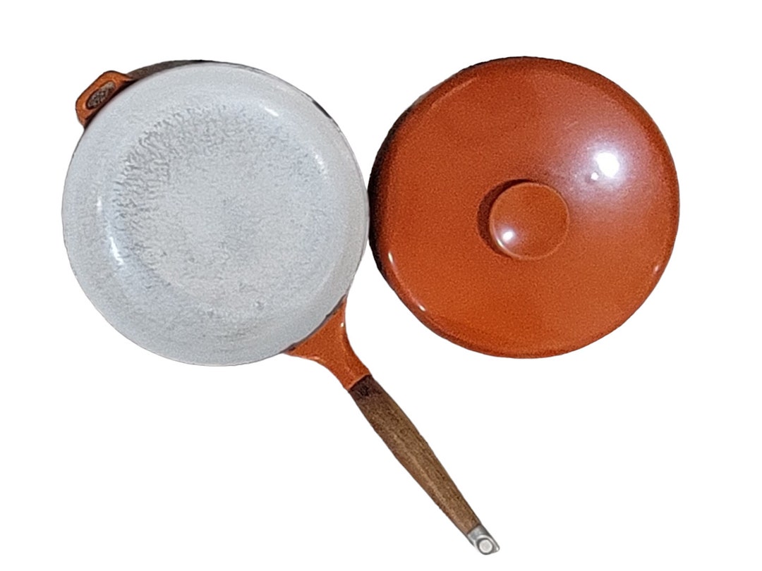 Vintage Mid Century Modern Orange Porcelain Enamel Pan W/original Lid ...