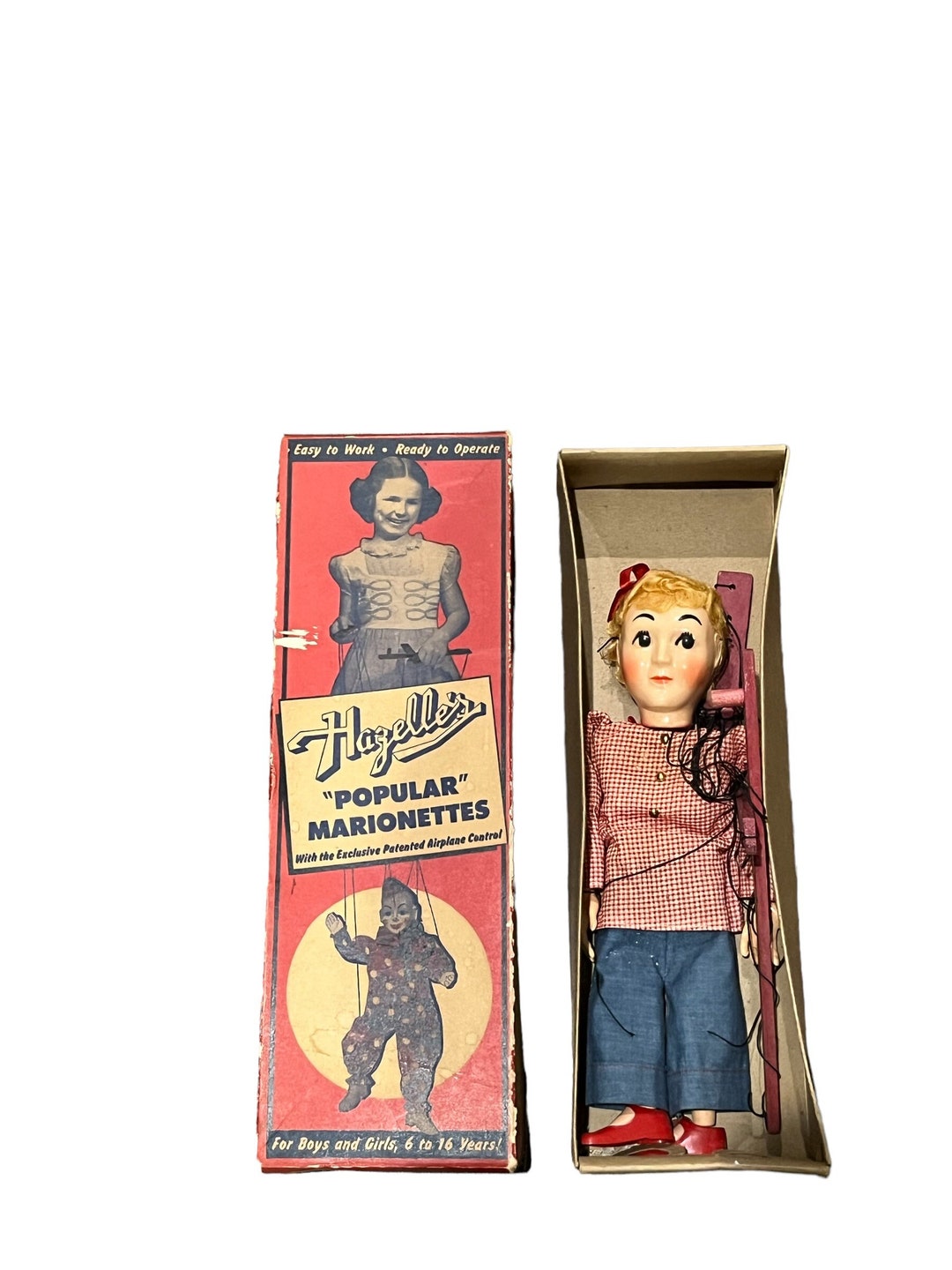 1950s Vintage Hazelle's Airplane Control Marionette Puppet Tomboy Girl ...