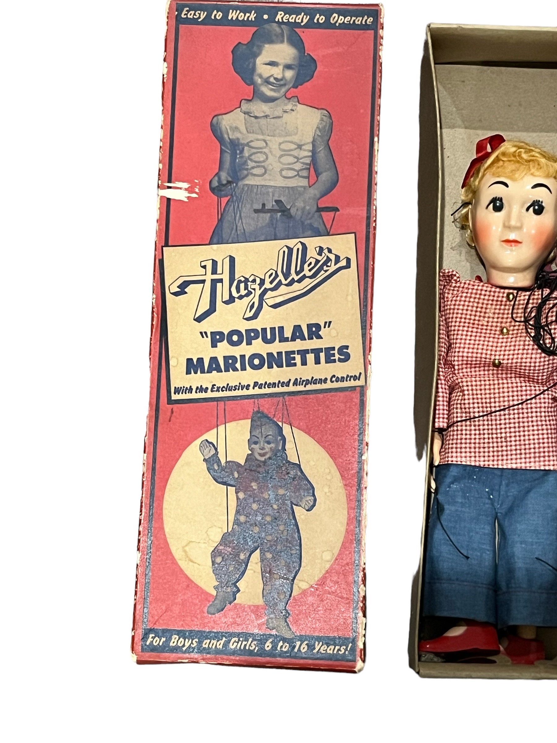 1950s Vintage Hazelle's Airplane Control Marionette Puppet Tomboy Girl ...