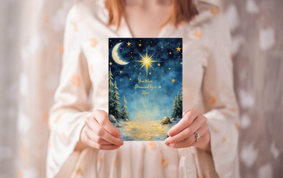 Celestial Birthday Card: Starry Night Folk-art Design - Etsy