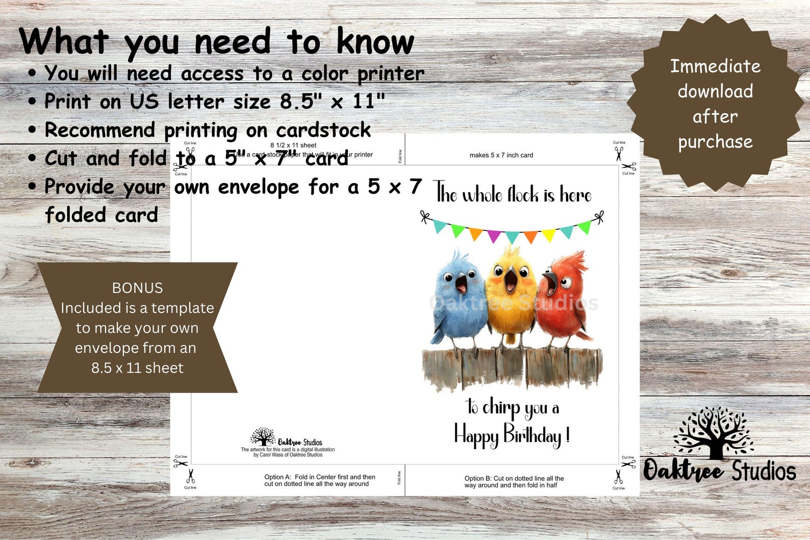Whimsical Bird Theme Birthday Card - Printable Digital File, Happy ...