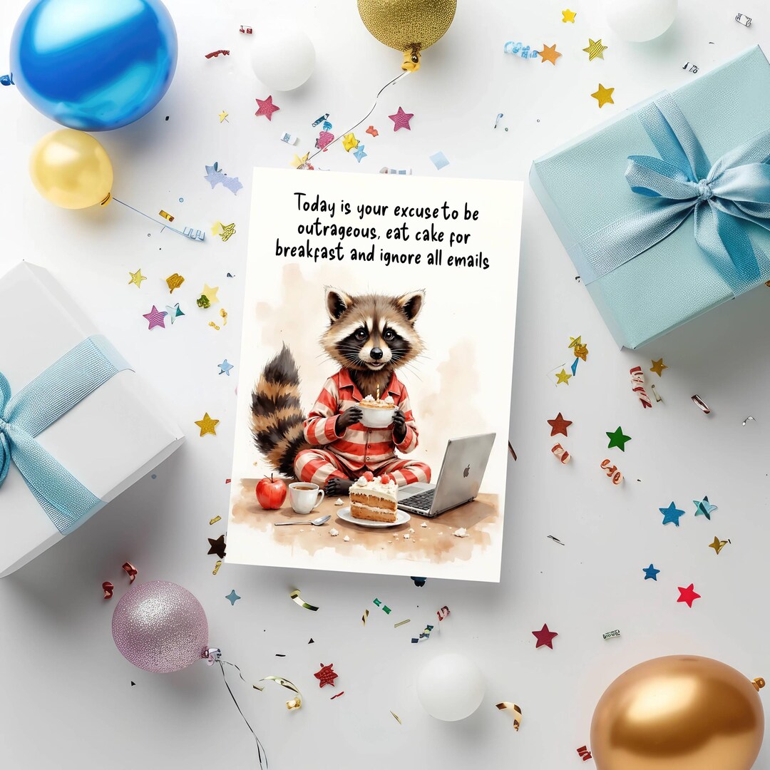 Funny Raccoon Birthday Card Printable, Sassy Birthday Card Digital ...