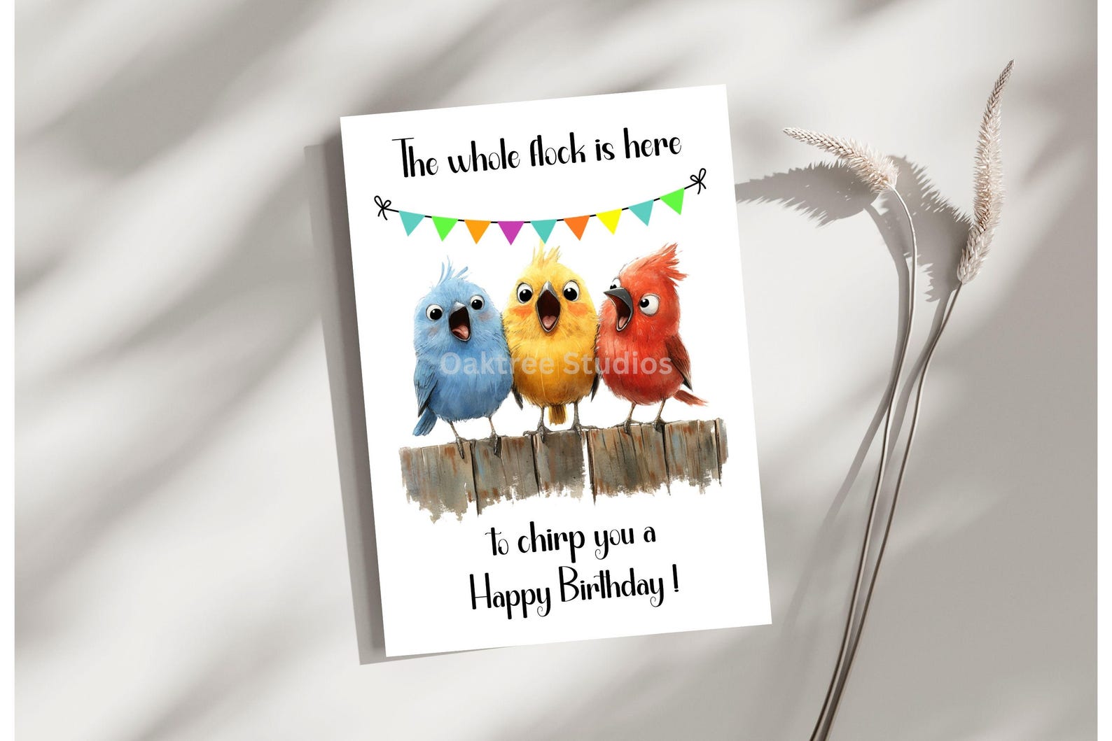 Whimsical Bird Theme Birthday Card - Printable Digital File, Happy ...