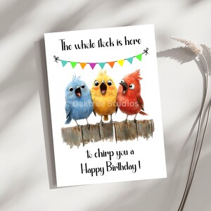 Whimsical Bird Theme Birthday Card - Printable Digital File, Happy ...