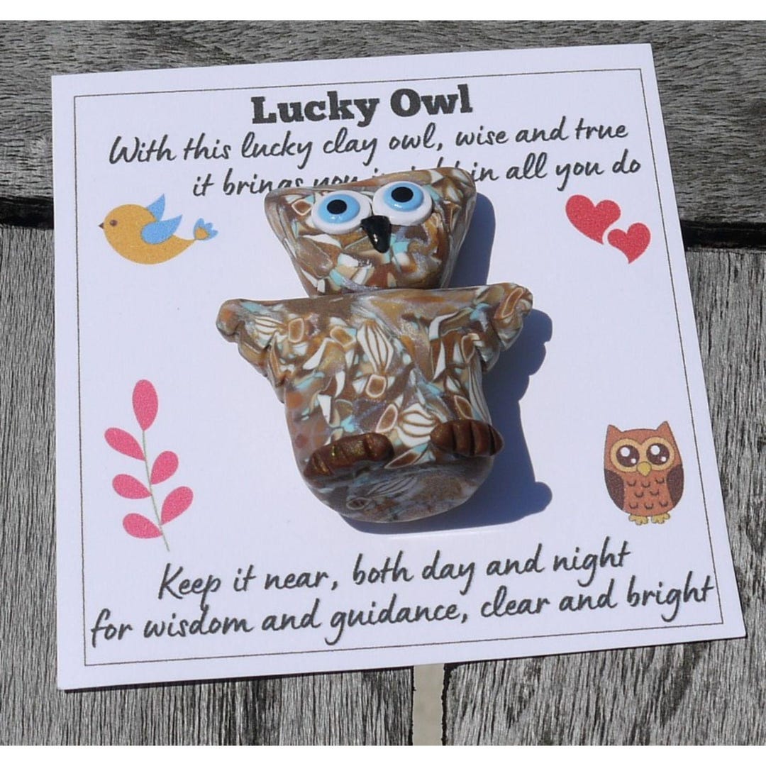 Lucky Owl, Handmade Miniature Clay Lucky Token With Poem - Cute Desk ...