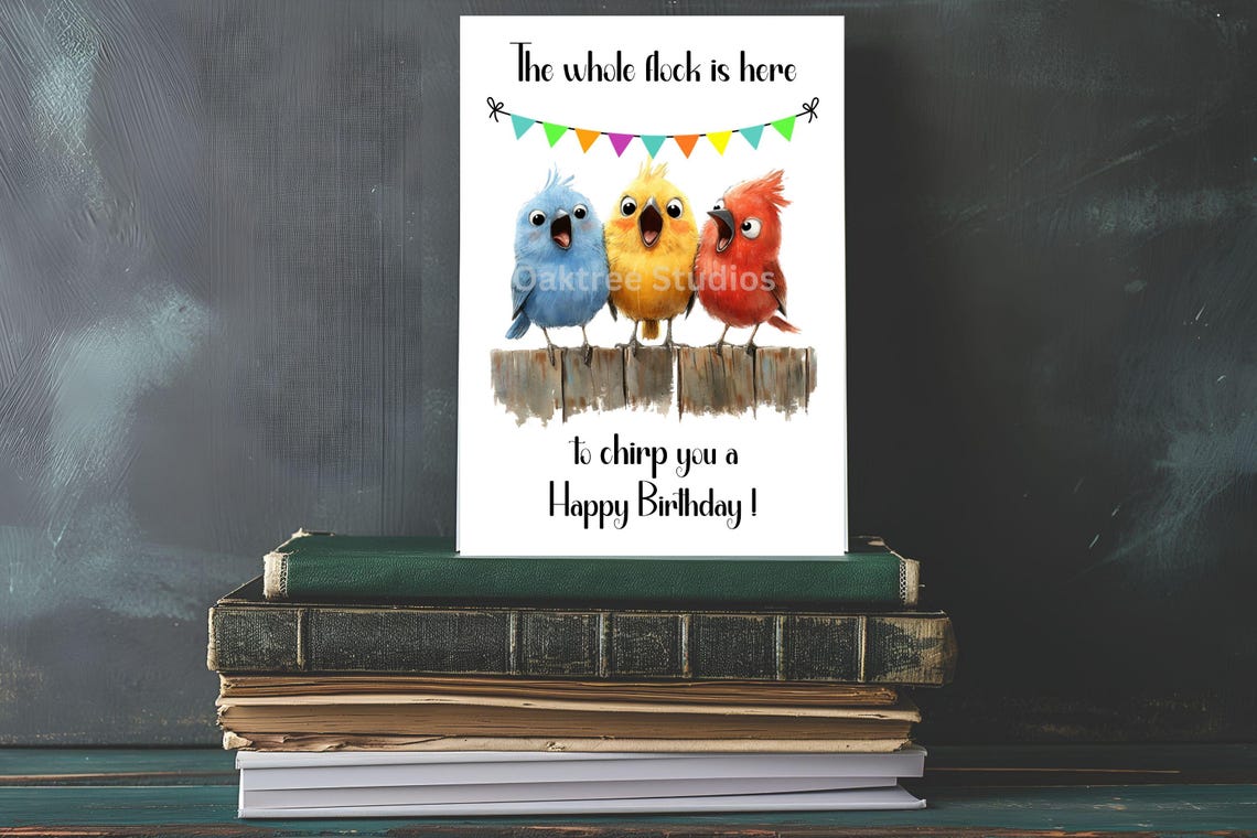 Whimsical Bird Theme Birthday Card - Printable Digital File, Happy ...