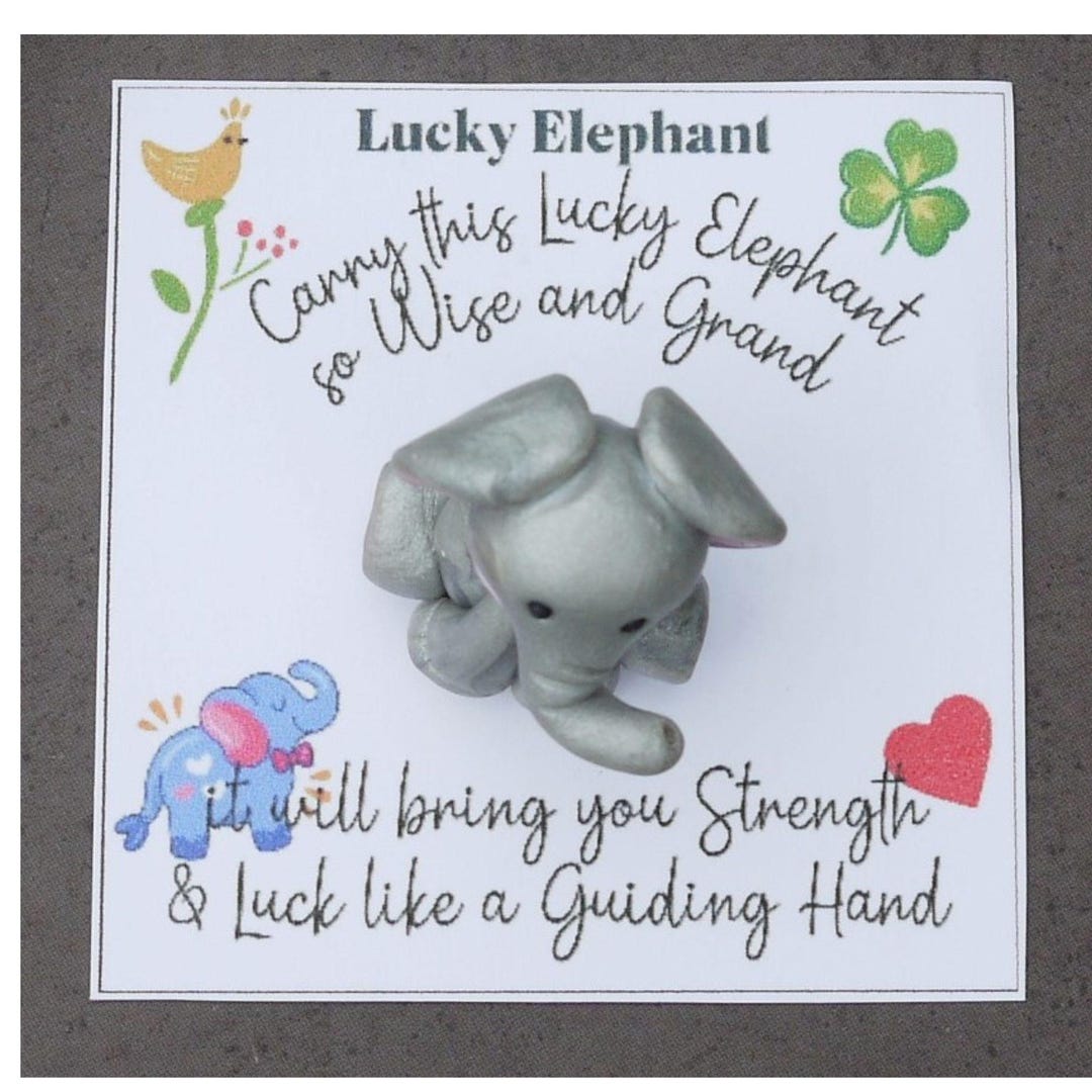 Lucky Elephant, Handmade Miniature Clay Lucky Token With Poem - Cute ...