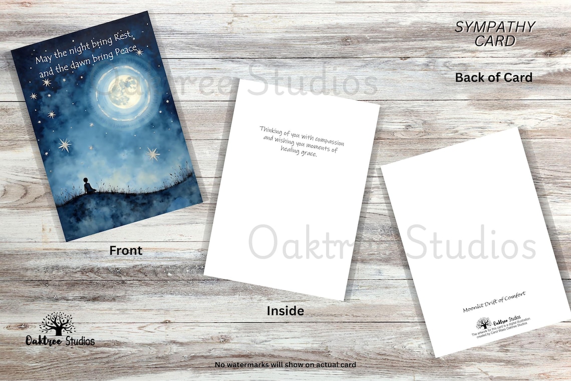 Sympathy Card, Moon & Stars, Comfort Card, Thinking of You, Condolences ...