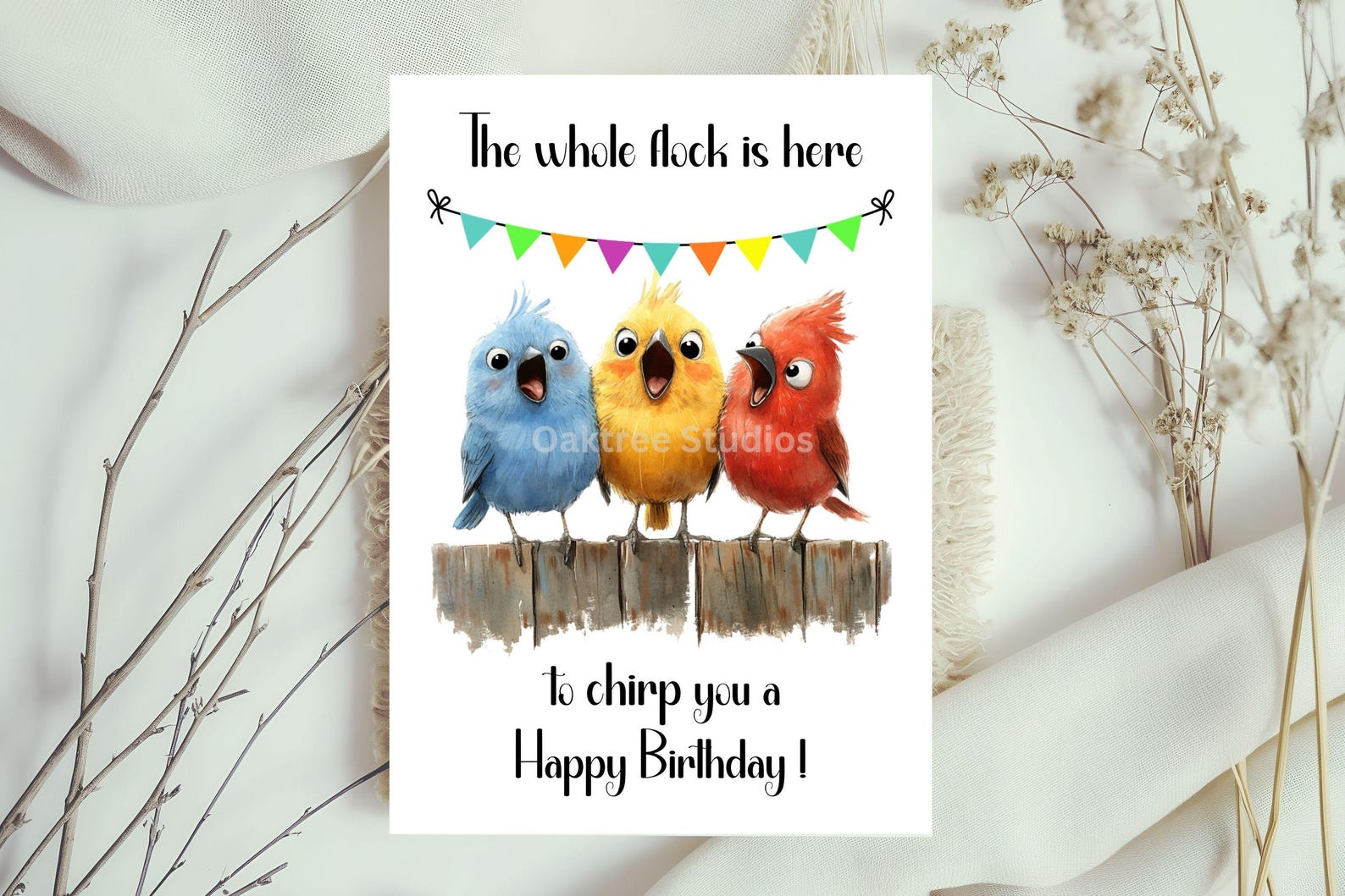Whimsical Bird Theme Birthday Card - Printable Digital File, Happy ...