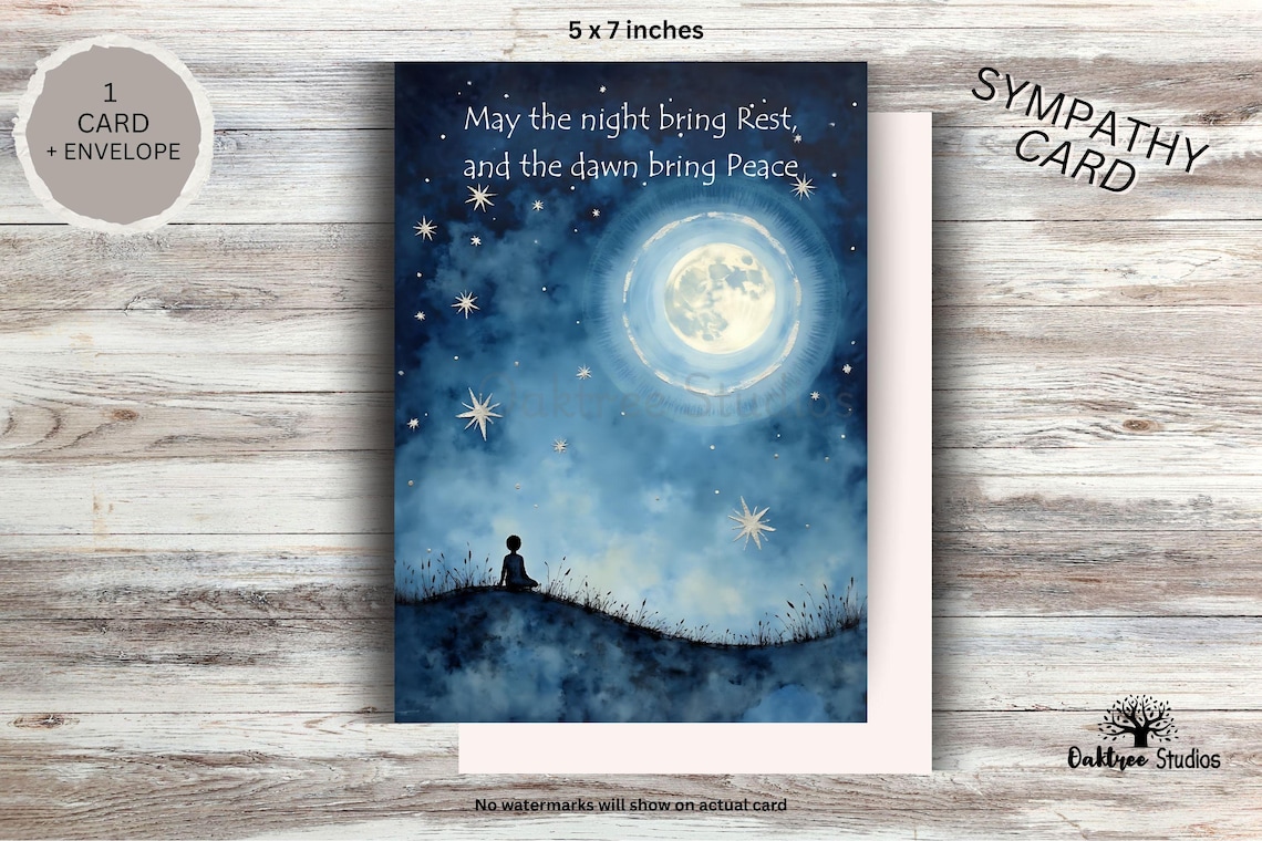 Sympathy Card, Moon & Stars, Comfort Card, Thinking of You, Condolences ...