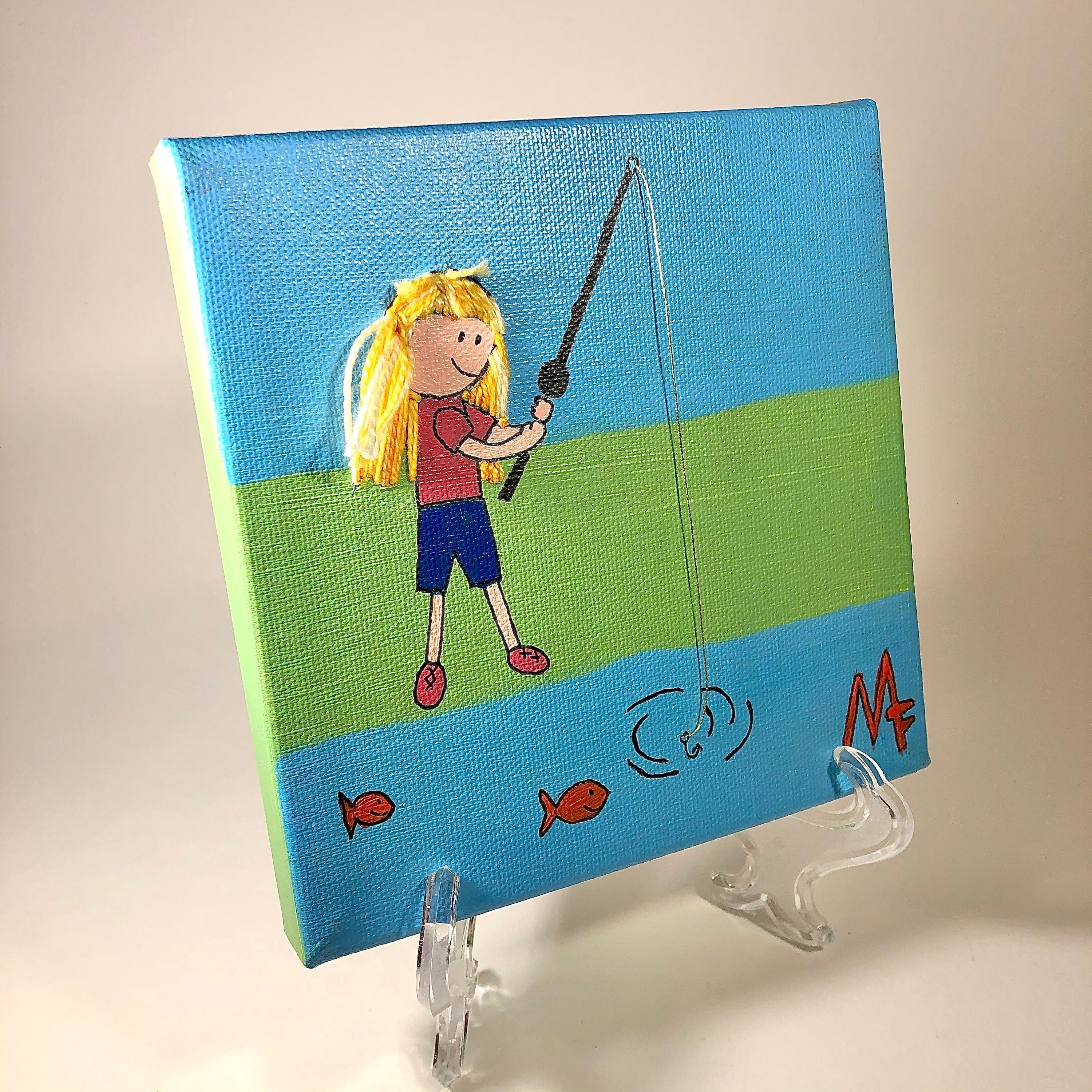 Hand Painted 6"x6" Childrens Wall Art - "fishing Girl" - Etsy