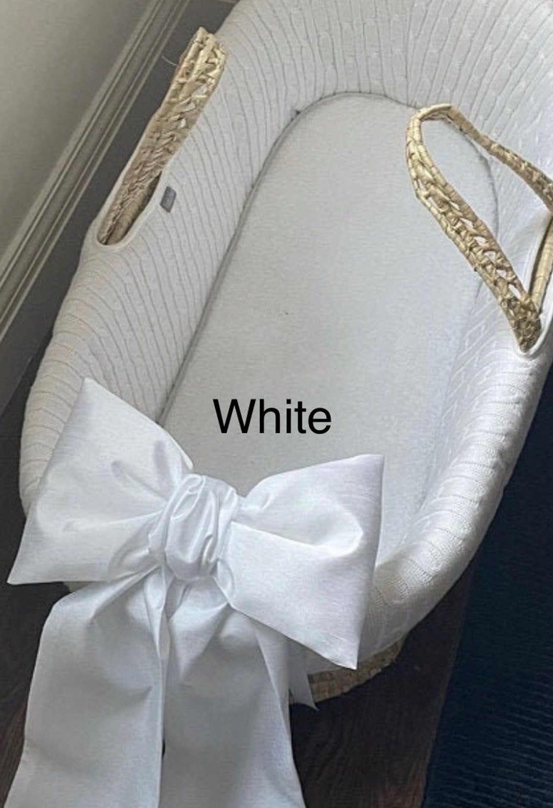 WHITE BASSINET BOW & Band Set: Baby Bedding, Nursery Bassinet, Hospital ...