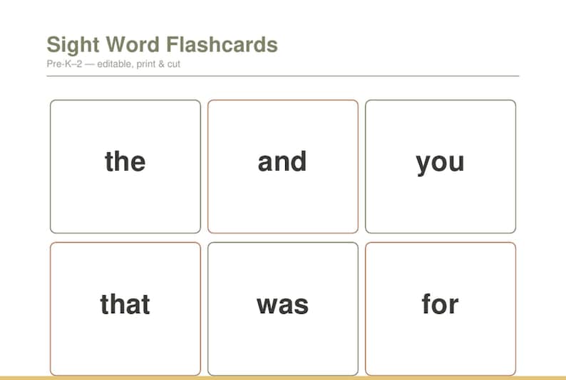 Printable Flashcards for Sight Words | Editable Pre-k to 2nd Grade PDF ...