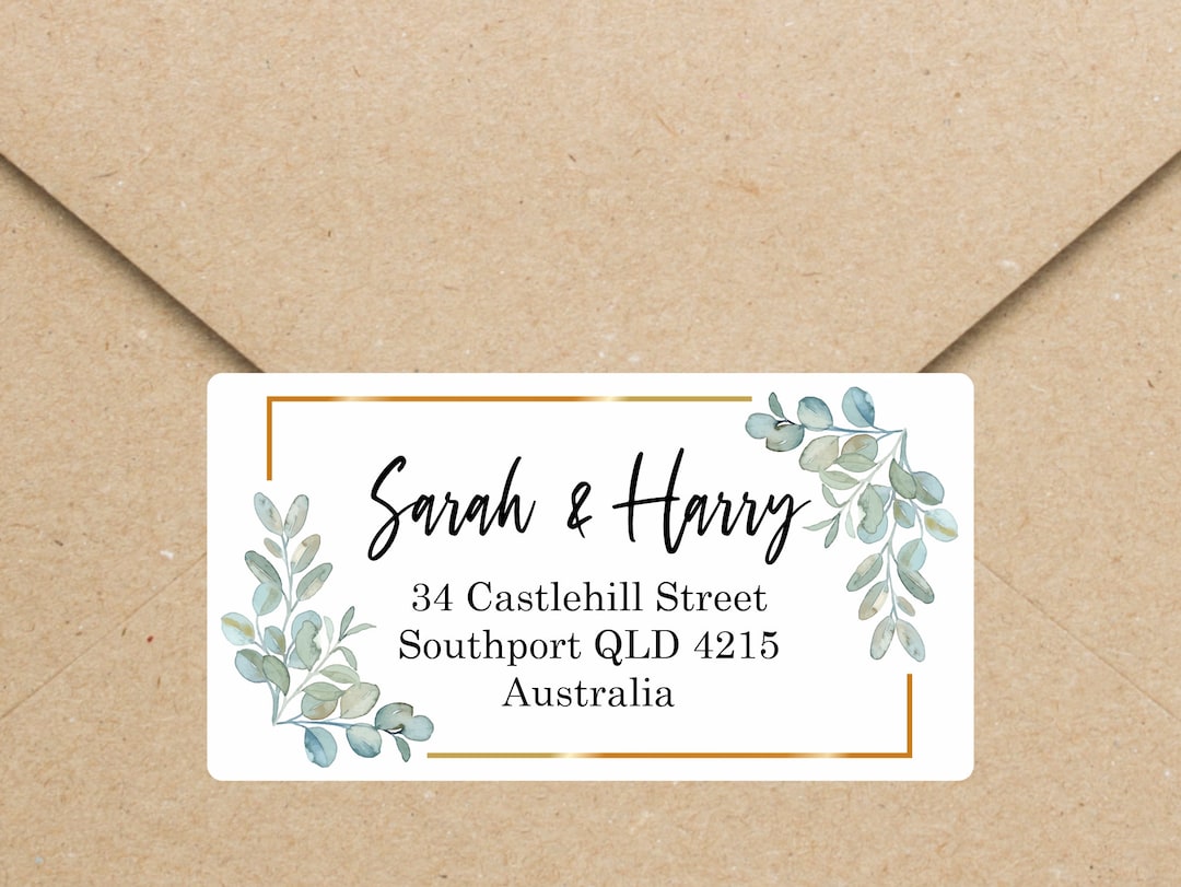 Personalized Address Label | Greenery & Gold Border, Rectangle Sticker ...