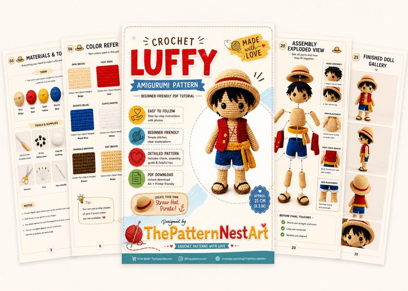 Luffy Amigurumi Crochet Pattern | One Piece Doll PDF (beginner Friendly ...