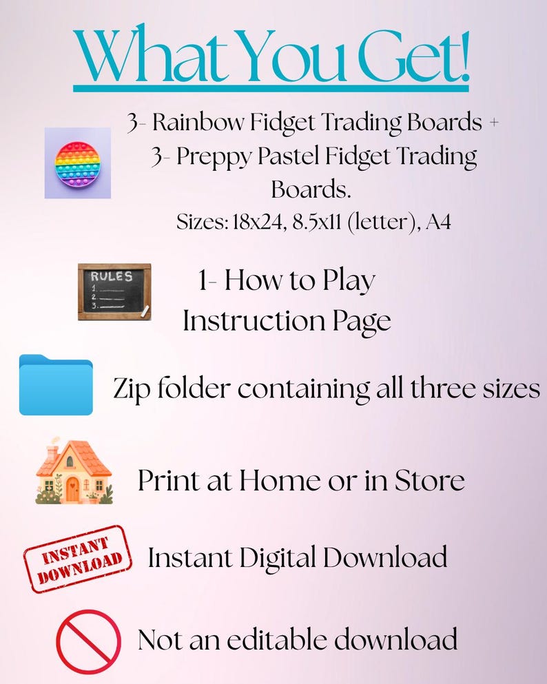 Rainbow and Preppy Fidget Trading Board Bundle | Printable Fidget Game ...