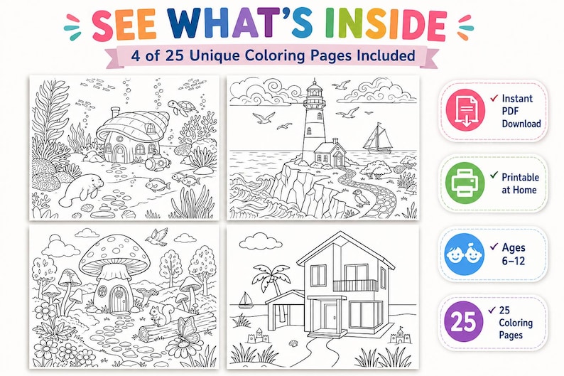 Dream Houses Coloring Book | 25 Unique Homes for Kids and Adults ...