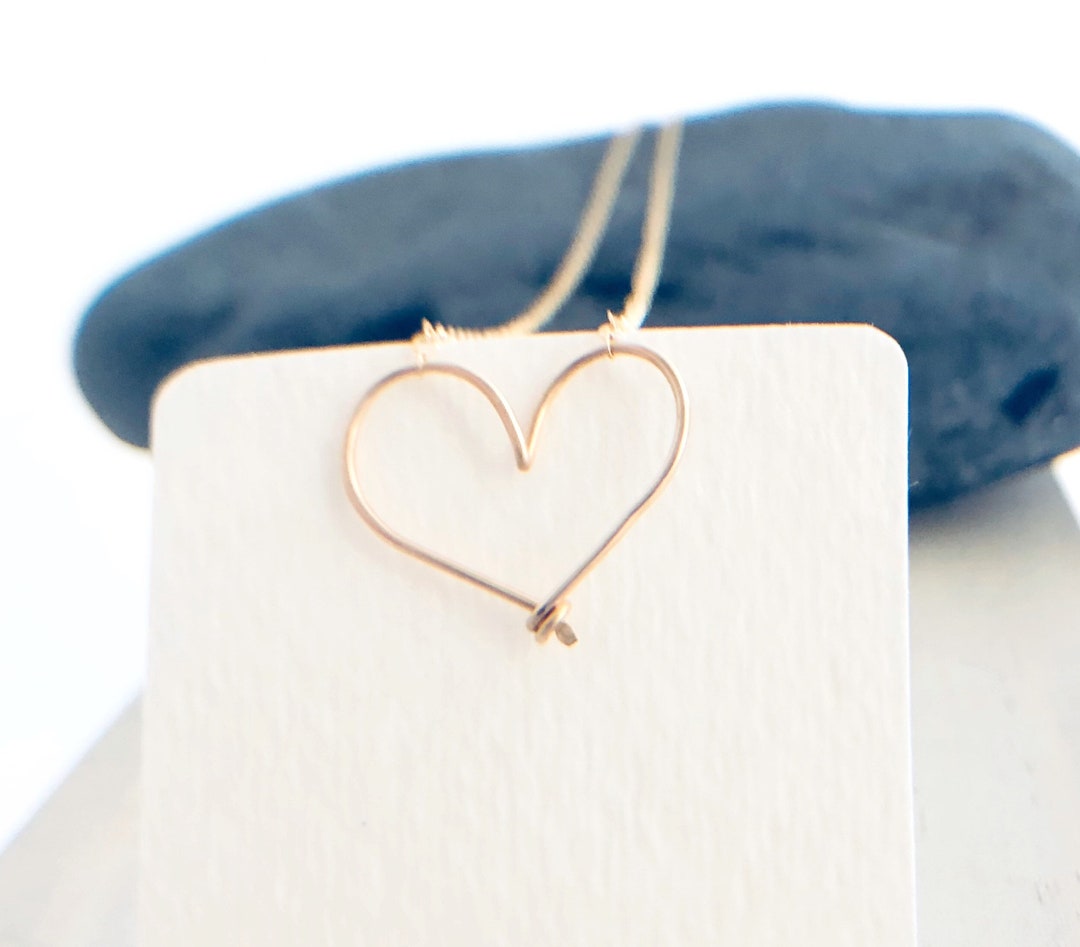 Gold Open Heart Necklace (med) - 14k Gold Fill Delicate Heart Necklace ...