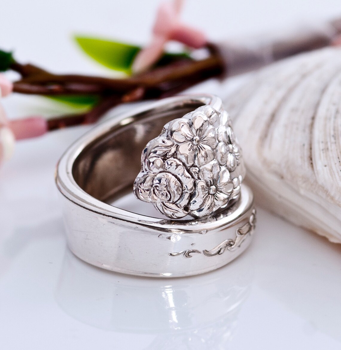 Vintage Spoon Ring Moss Rose Spoon Ring 1949 National - Etsy