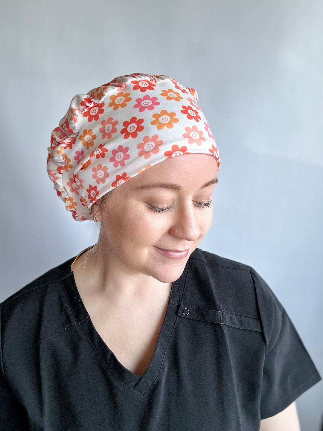 Hello Headband Scrub Hat Smiley Flowers Womens Soft Scrub Cap - Etsy