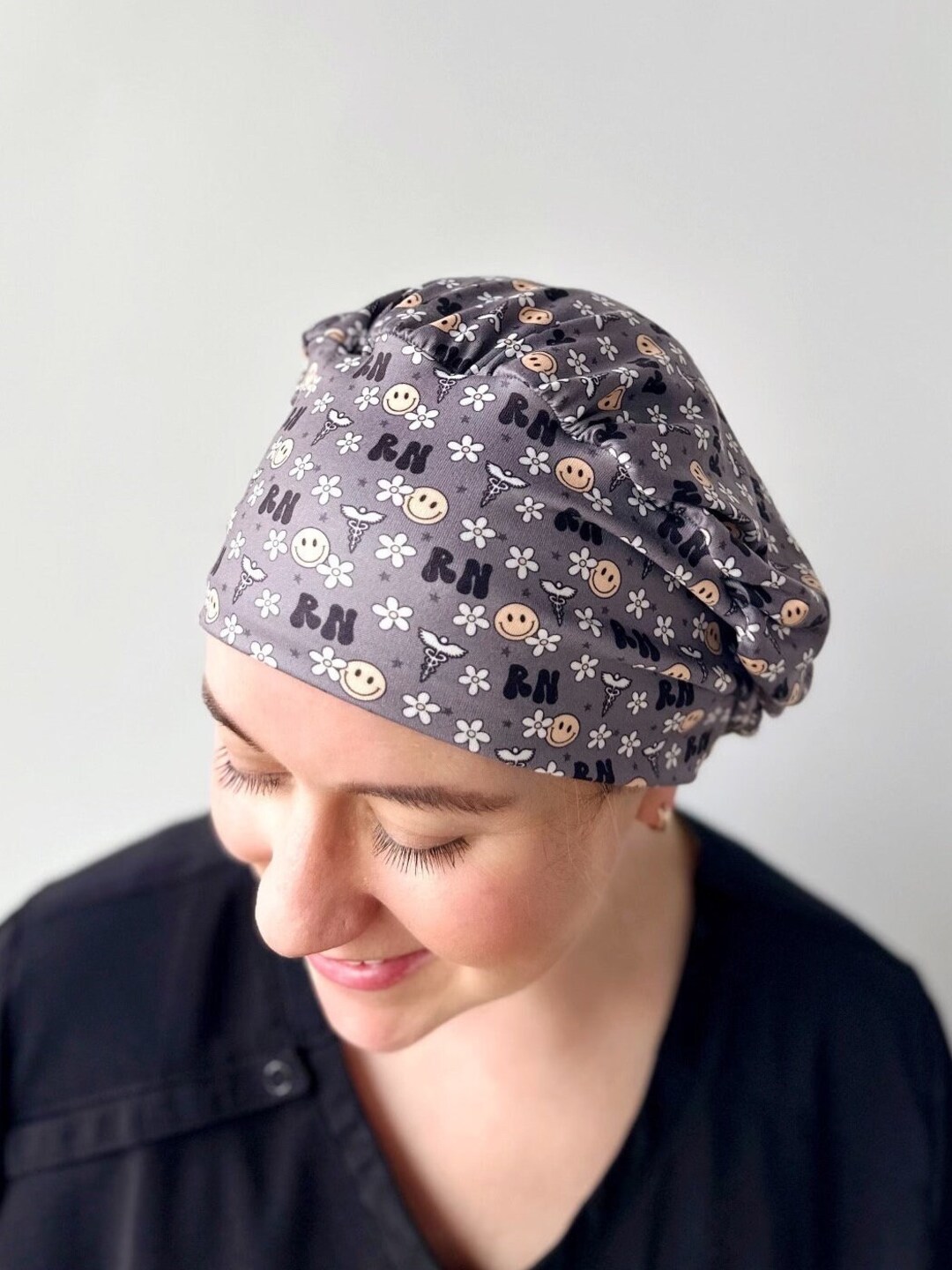 Hello Headband Scrub Hat RN Smiley Womens Soft Scrub Cap - Etsy