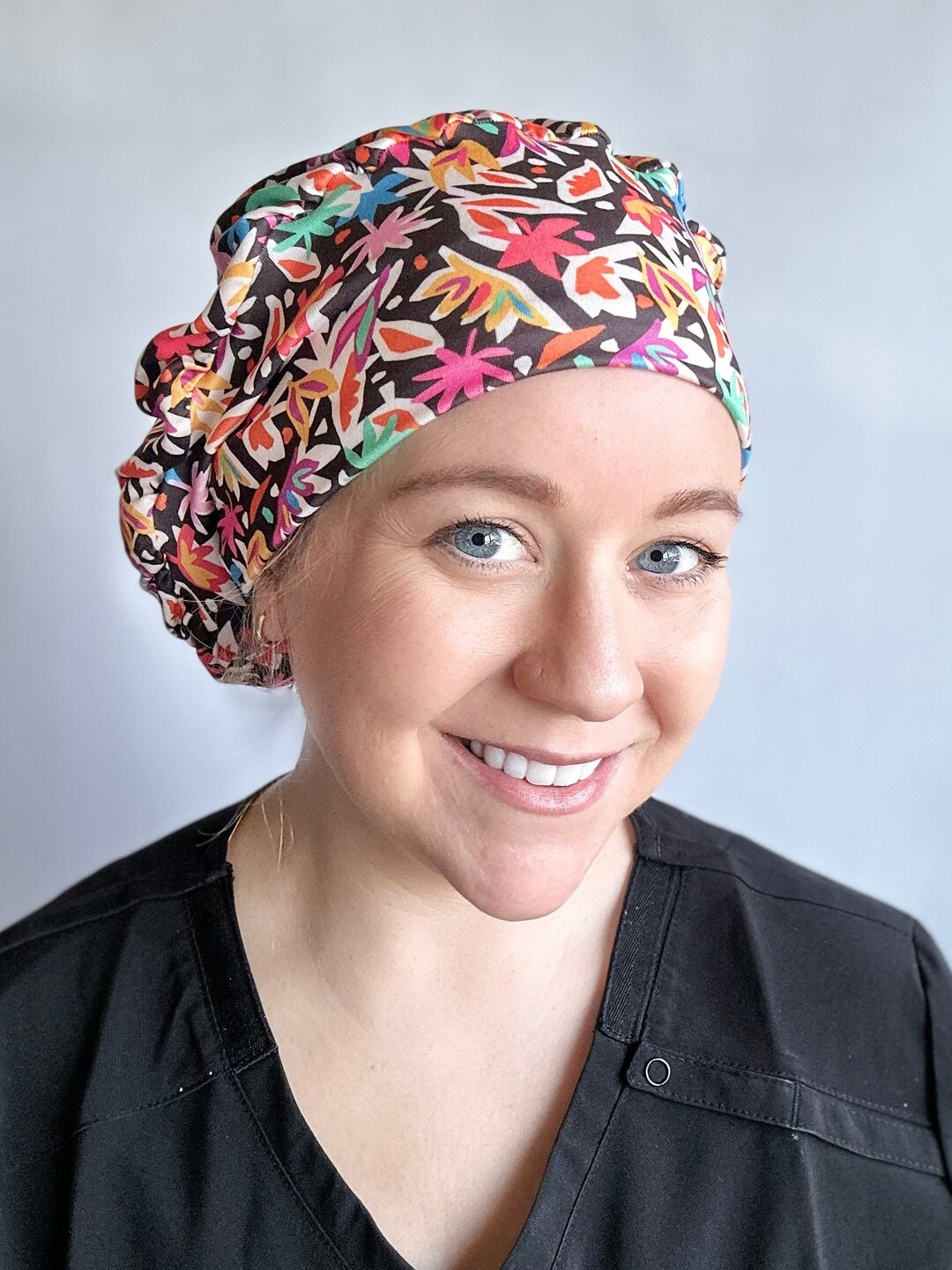 Hello Headband Scrub Hat - Colorful Abstract Leaves - Women’s Soft ...