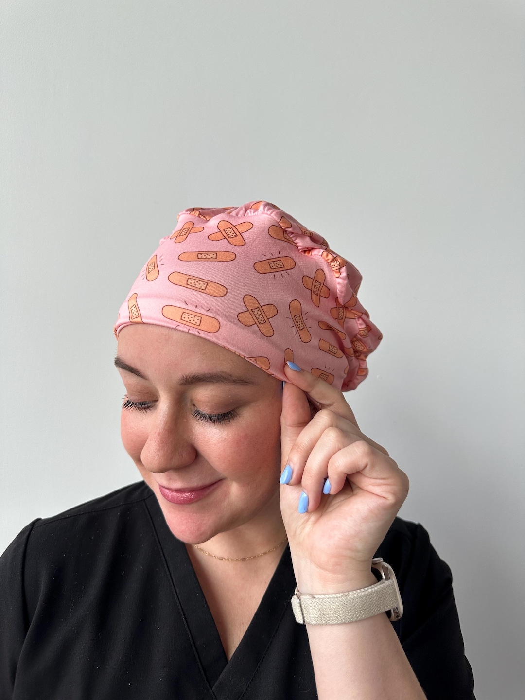 Hello Headband Scrub Hat - Pink Band Aids - Women’s Soft Scrub Cap - Etsy