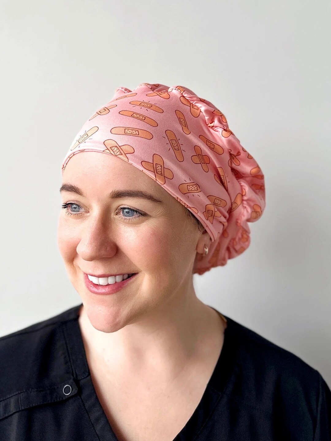 Hello Headband Scrub Hat - Pink Band Aids - Women’s Soft Scrub Cap - Etsy