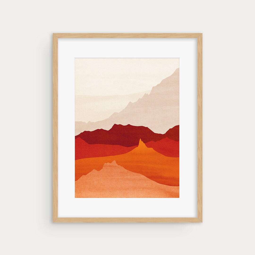 Red Orange Mountains Giclée Print: Modern Minimalist Wall Art - Etsy
