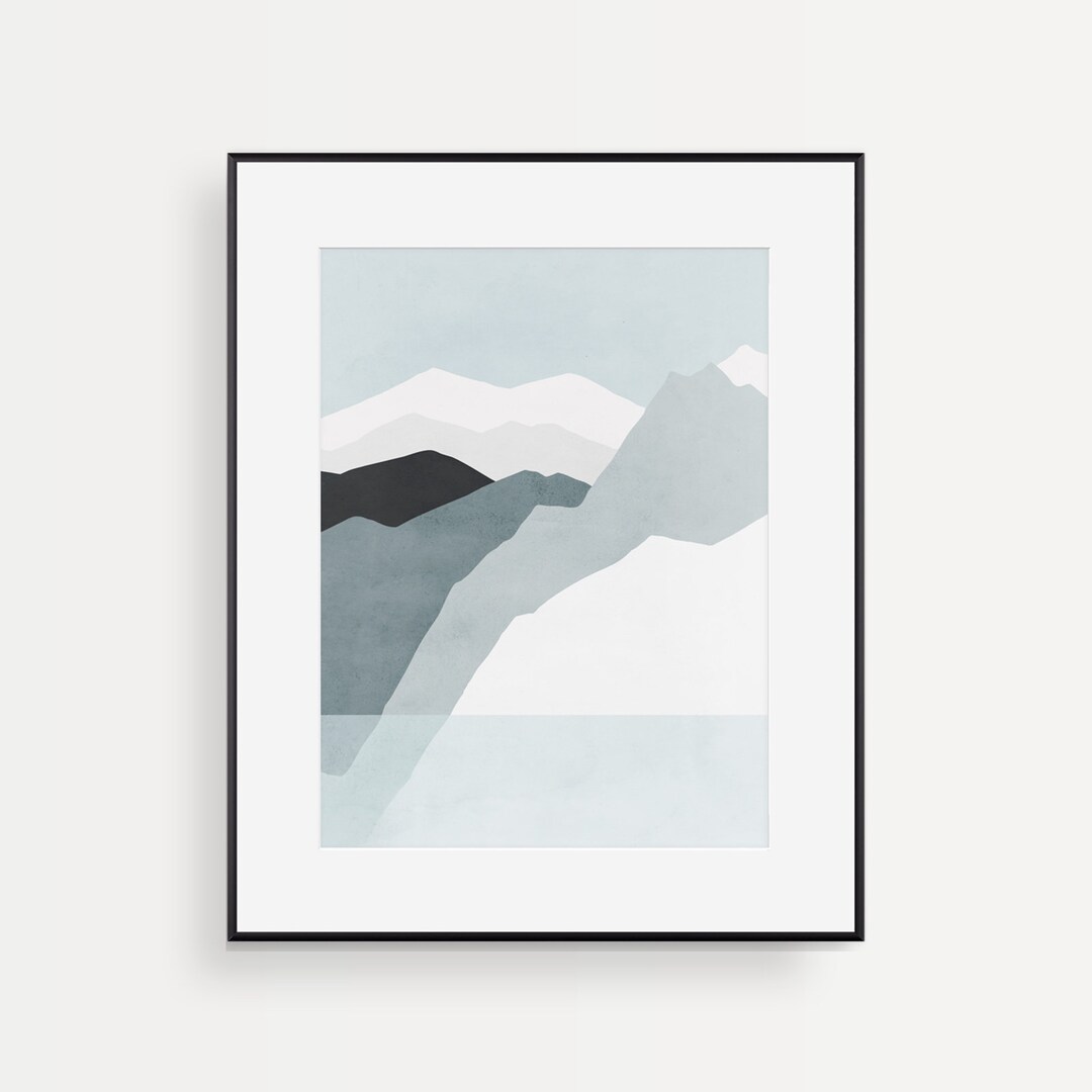 Minimalist Wall Art, Abstract Print, Mountain Art, Gift for Men, Grey ...