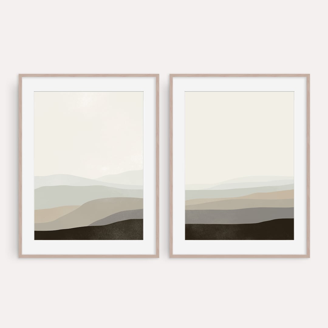 Neutral Abstract Landscape Art Prints: Modern Minimalist Set of 2 - Etsy