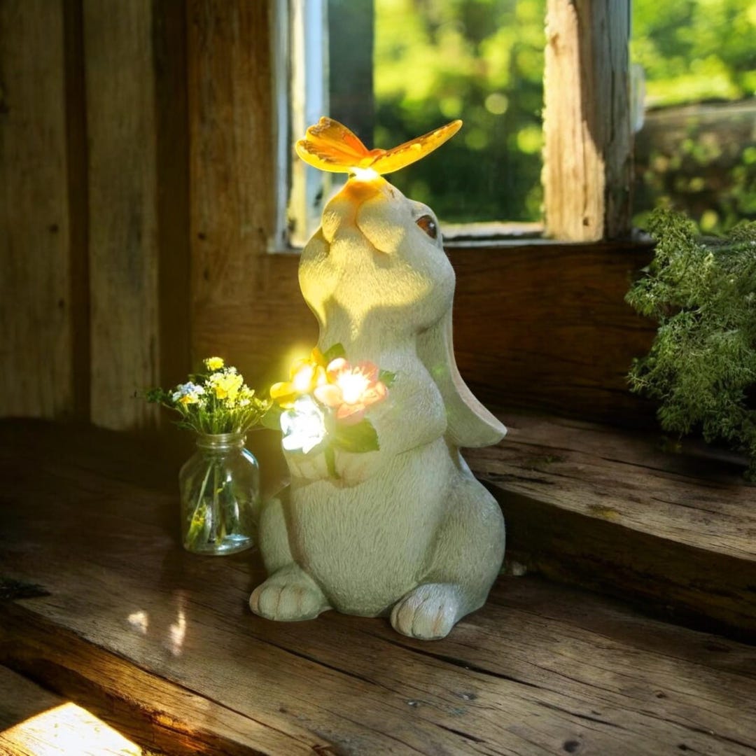 Solar Bunny Statue, LED Light Resin Animal Sculpture, Easter Garden ...
