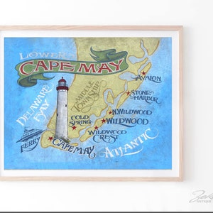 Cape May New Jersey Map Print From an Original Hand Painted and ...