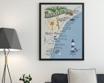 Myrtle Beach Map Print Poster Wall Art South Carolina Gift - Etsy